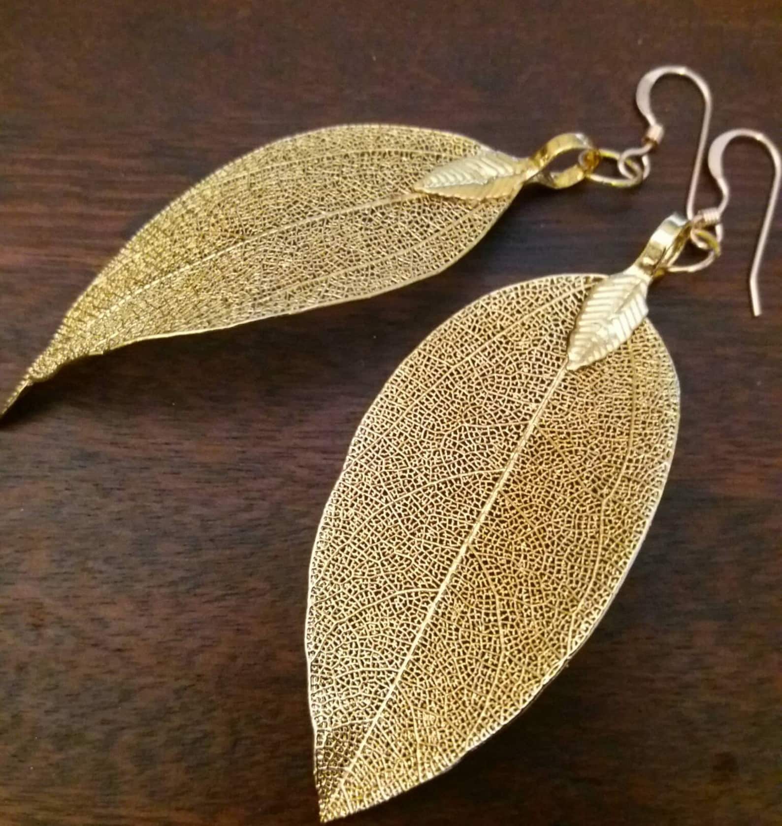 Real Leaf Earrings, 22 K Gold Leaf Earrings, Gold Dipped Leaves ...