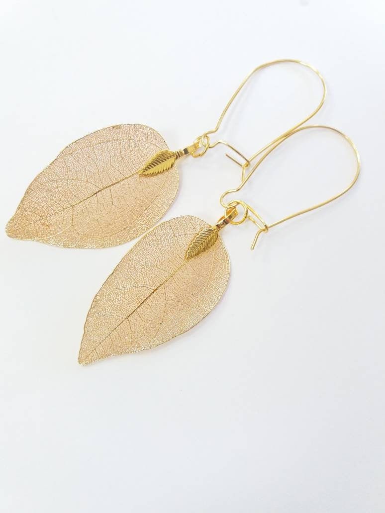 Real Leaf Earrings Gold Dipped Real Leaf Earrings Gold Leaf - Etsy