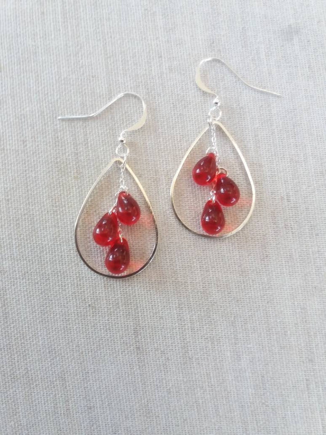 Silver Red Glass Earrings Ruby Red Glass Earrings Beach Earrings ...
