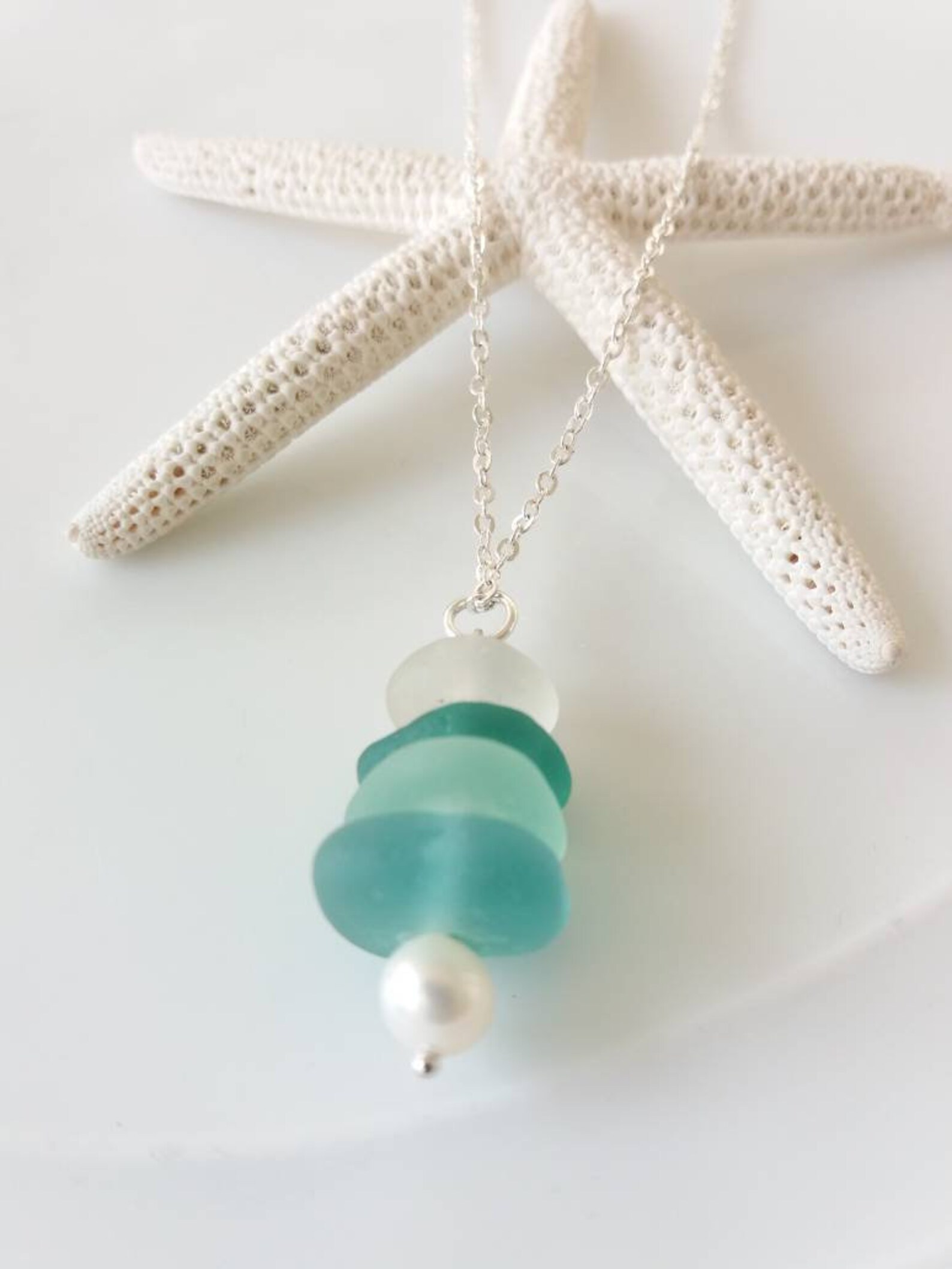 Genuine Sea Glass Necklace Blue Seaglass Necklace Beach Glass Necklace ...