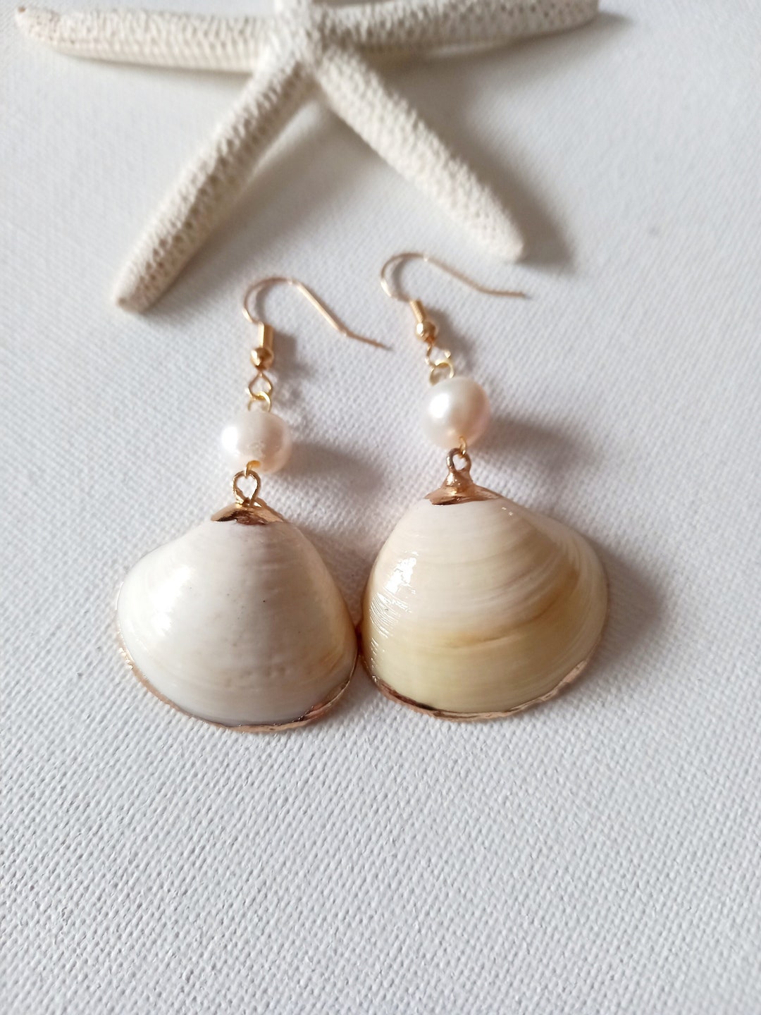 Sea Shell Earrings, Gold Plated Shell Earrings Gold Shell Earrings ...