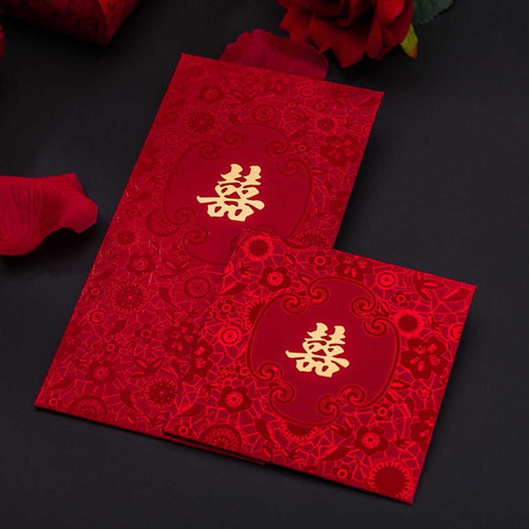 50 X Wedding Red Packet - Double Happiness With Floral Pattern ...