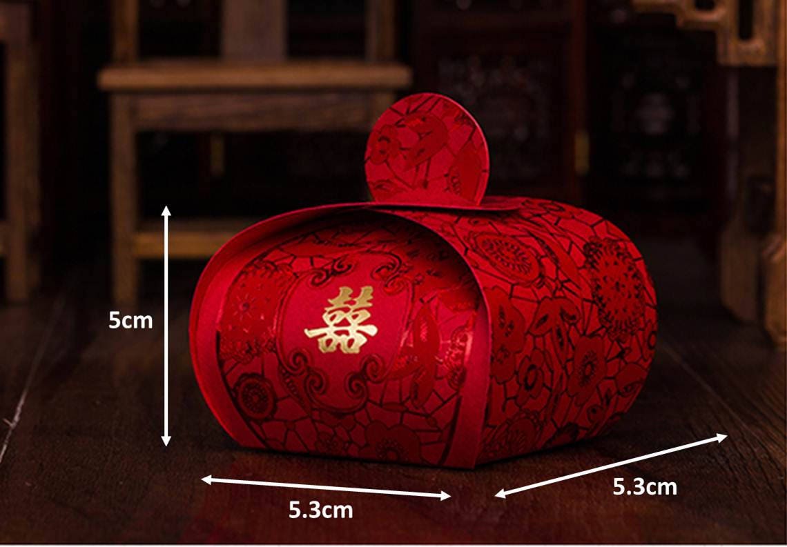 50 X Wedding Favor Box - Double Happiness With Floral Pattern - Small ...