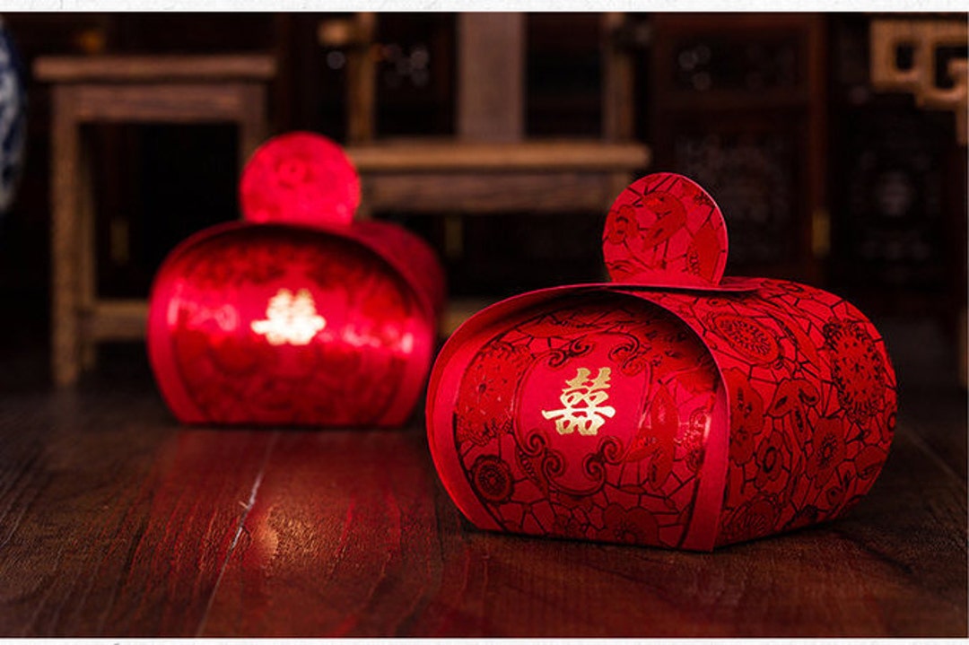 50 X Wedding Favor Box - Double Happiness With Floral Pattern - Small ...