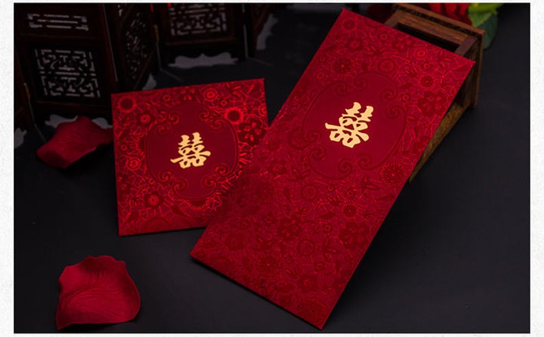50 X Wedding Red Packet - Double Happiness With Floral Pattern ...