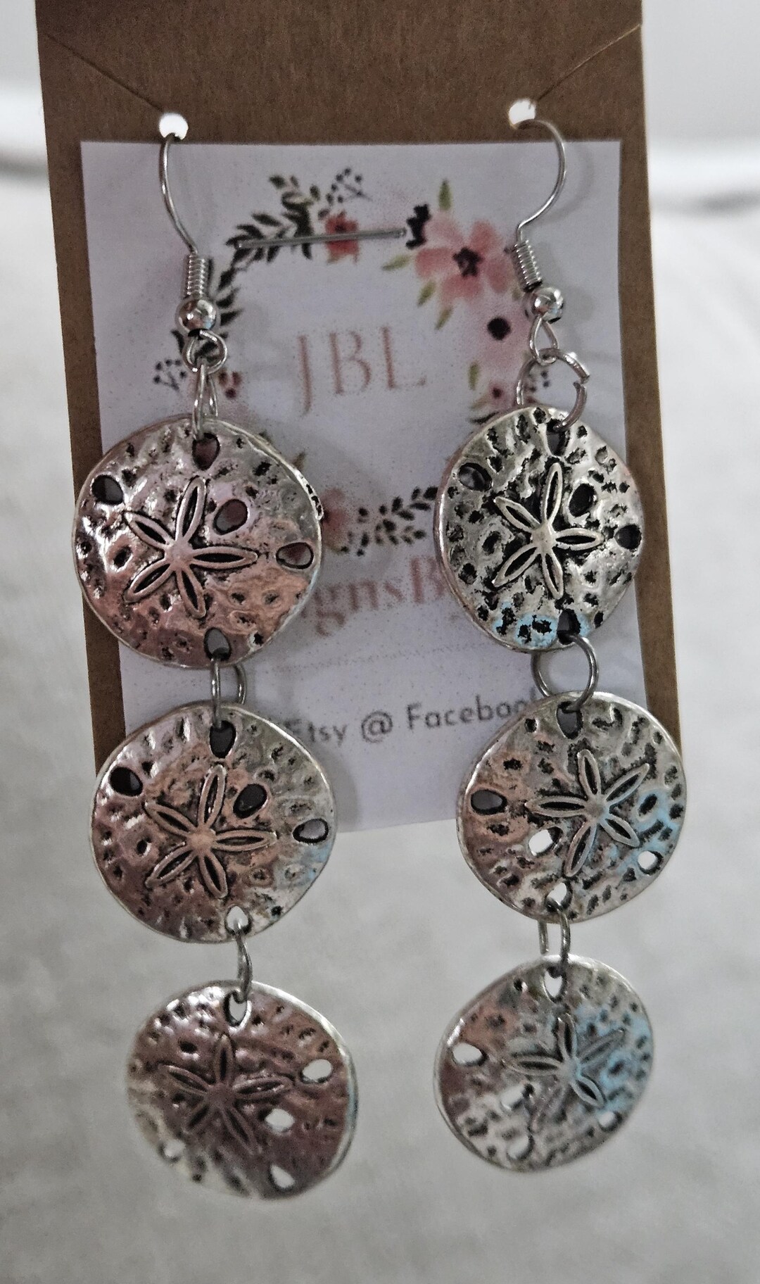 Handcrafted by "jbl" Silver Tone Sand Dollar Dangle Earrings @ # ...