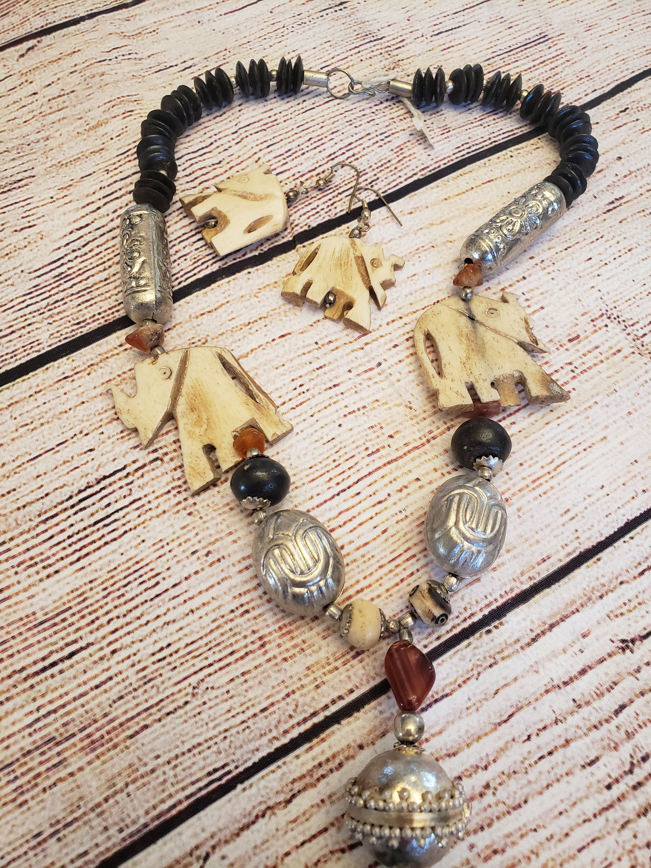EEE3 Gorgeous Bone and Black Tribal Indian Necklace With - Etsy