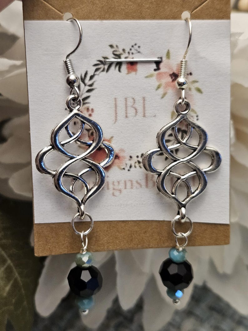 JBL300 Silver Tone Scroll Design Midnight Blue, Turquoise Blue Glass ...