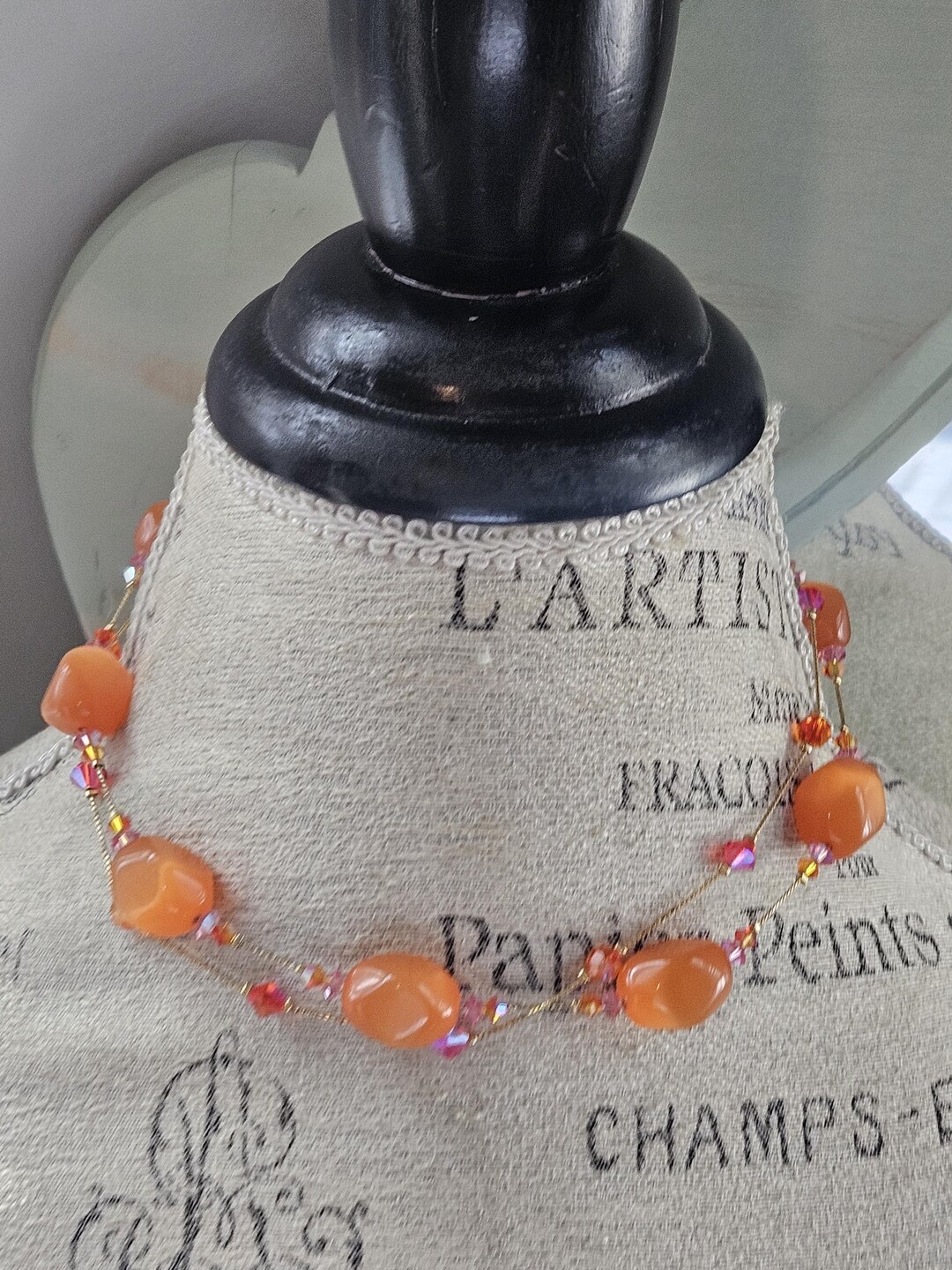 Dabby Reid - Three Strands of Orange and Pink Crystal Multi-strand ...