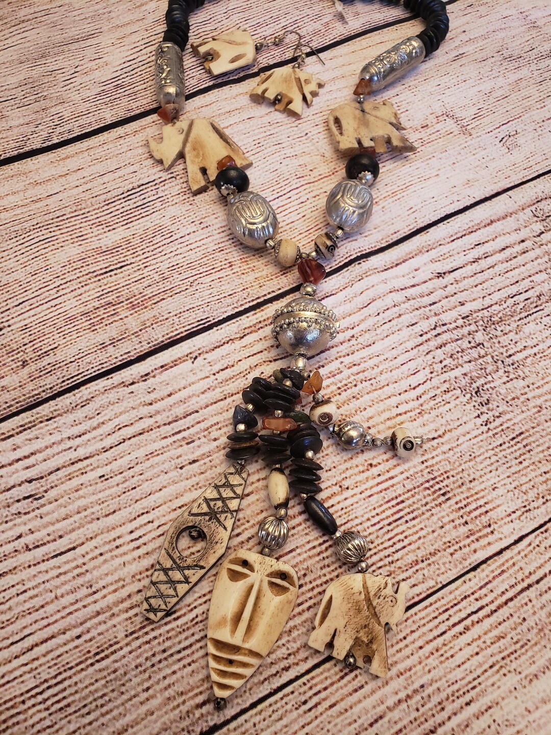 EEE3 Gorgeous Bone and Black Tribal Indian Necklace With - Etsy