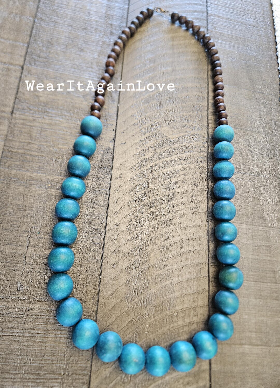 YF13 Long Wood Turquoise Beaded Simple Style Beaded Statement Necklace ...