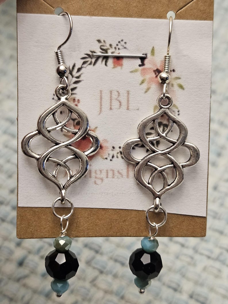 JBL300 Silver Tone Scroll Design Midnight Blue, Turquoise Blue Glass ...