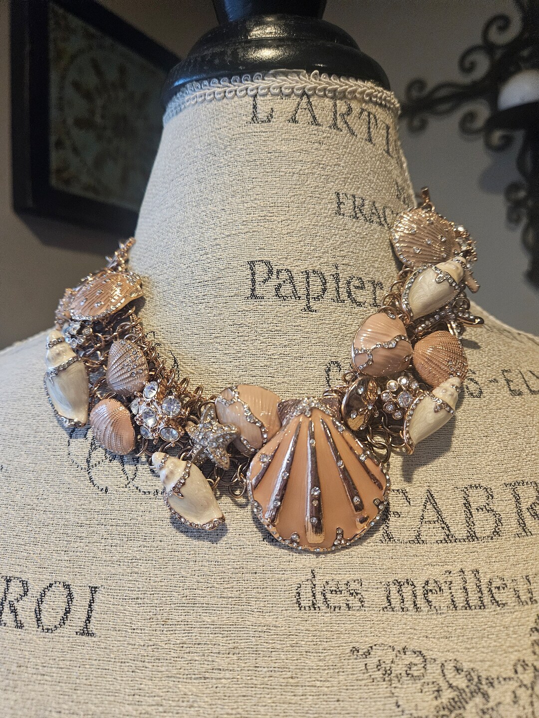 SSS14 Traci Lynn Beach Seashell Statement Necklace Rhinestone Vintage Gold Starfish - Etsy