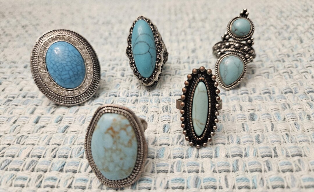 OB18 Bohemian Turquoise Tone Ladies Women's Fashion Jewelry Rings ...