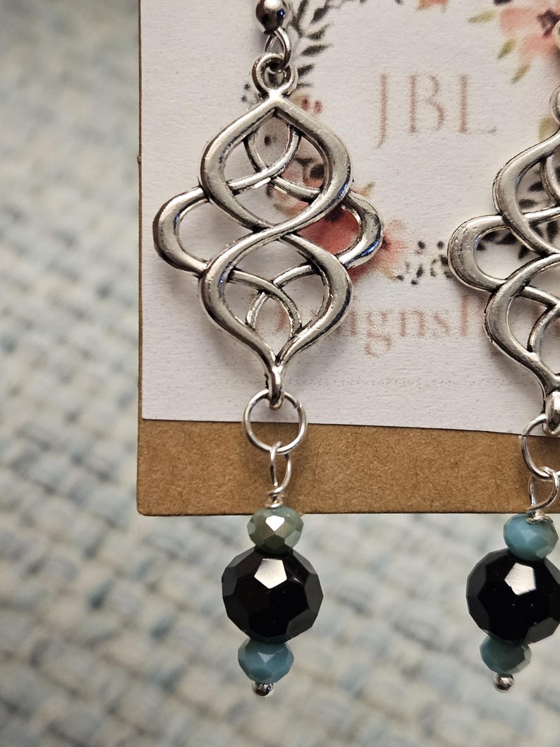 JBL300 Silver Tone Scroll Design Midnight Blue, Turquoise Blue Glass ...