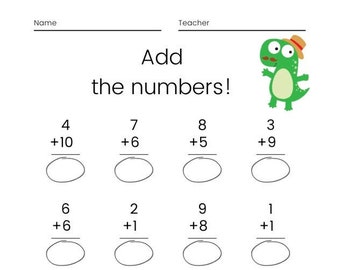 20 Printable Addition Worksheets. Numbers 1-10. Preschool-1st - Etsy