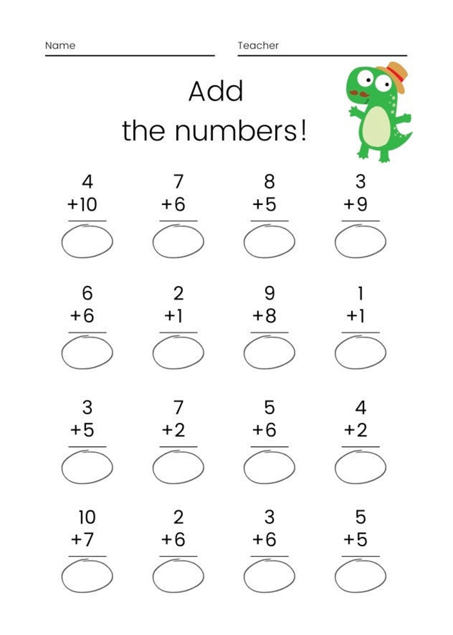 5 Simple Addition Worksheets With Numbers 1-10 - Etsy