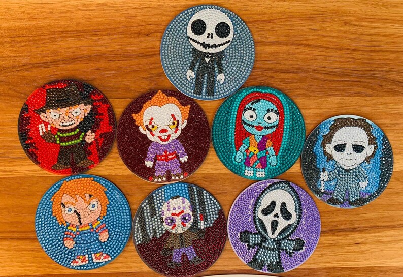 Diamond Painted Animated Horror Character Coasters - Etsy