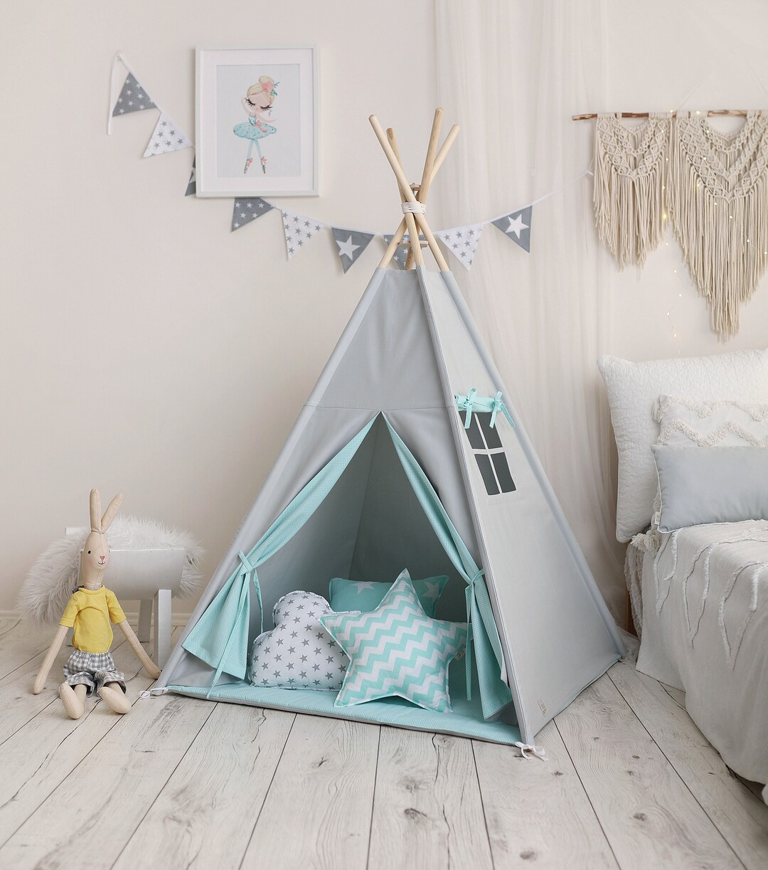 Mint and Light Grey Tipi Tent High Quality Teepee - Etsy