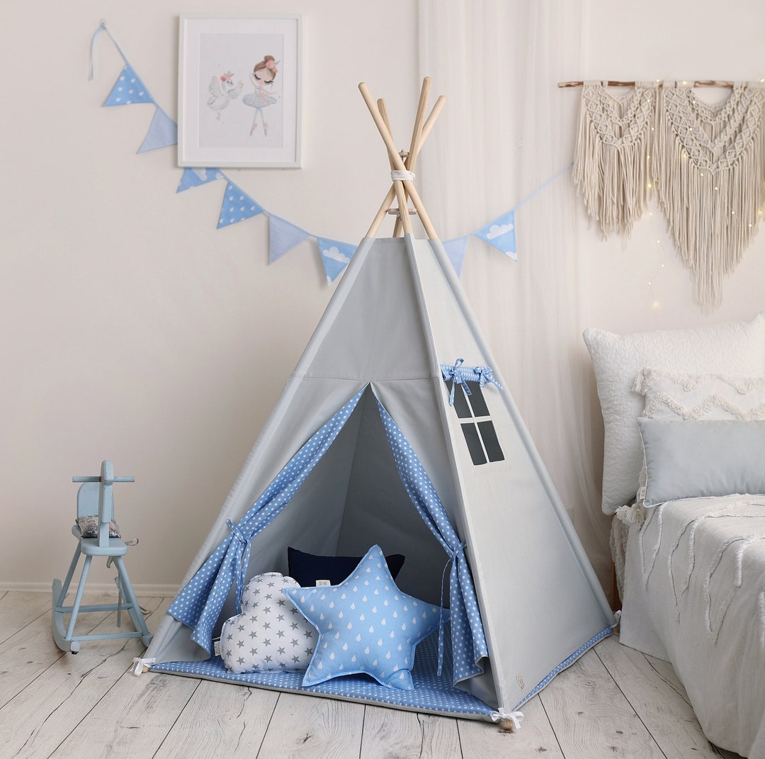 Blue and Light Grey Tipi Tent, High Quality Teepee, Kid Tipi Tent, Kids ...