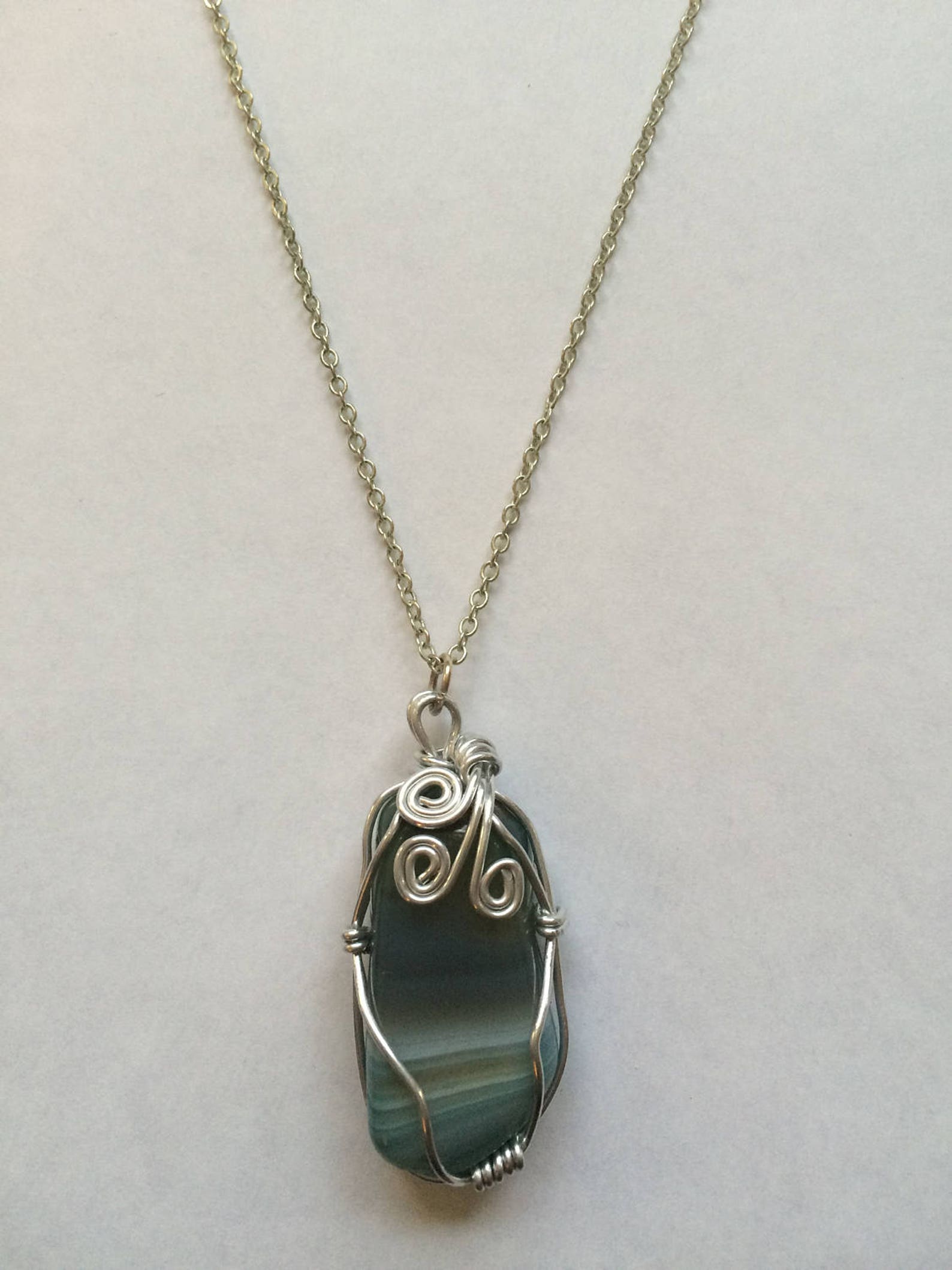 Waterline Agate Pendant, Semi Precious Agate Pendant, Blue Green ...