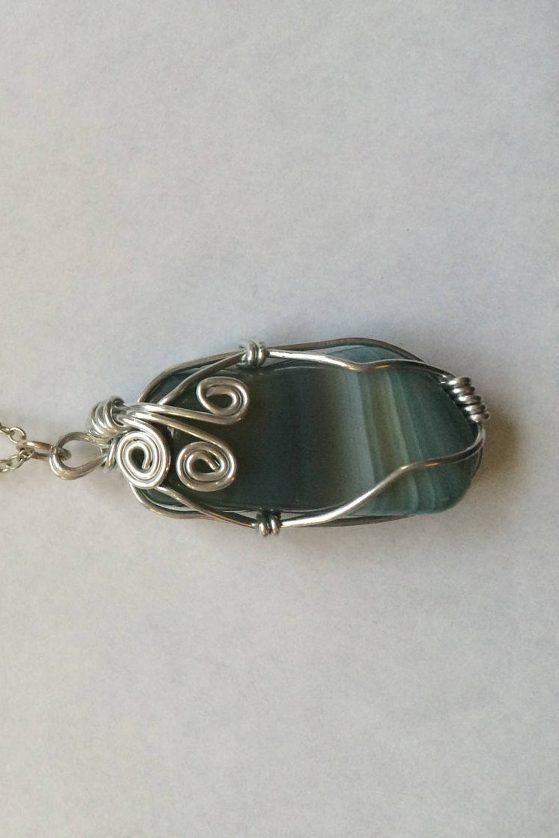 Waterline Agate Pendant, Semi Precious Agate Pendant, Blue Green ...