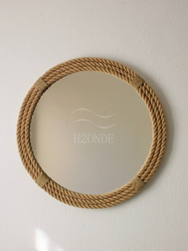 Round Mirror Rope Nautical Coastal Jute Bathroom Rustic Wall | Etsy