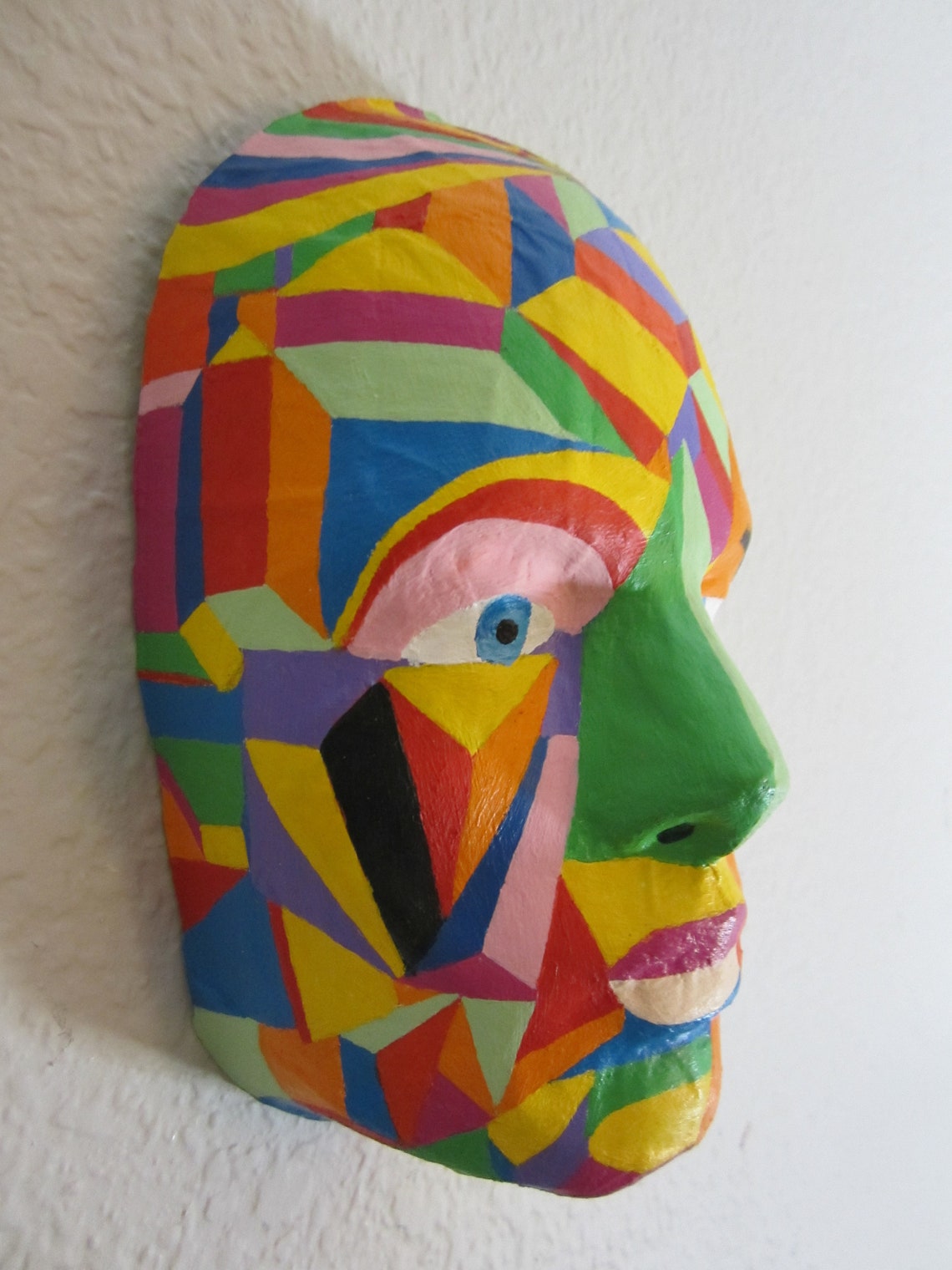 Hand Painted Mask Face Folk Art Wall Art Modern Cubist Pop Art - Etsy