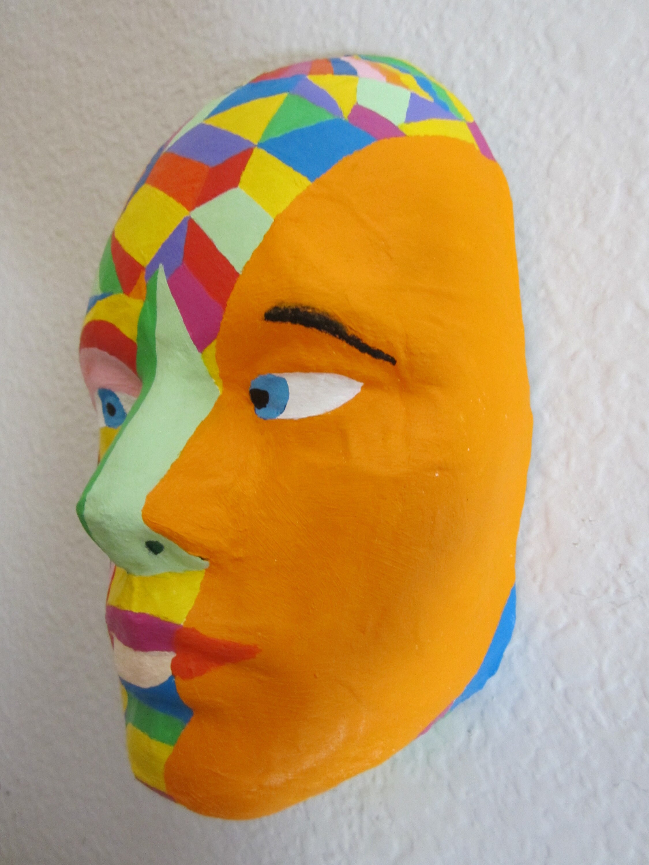 Hand Painted Mask Face Folk Art Wall Art Modern Cubist Pop Art Style ...