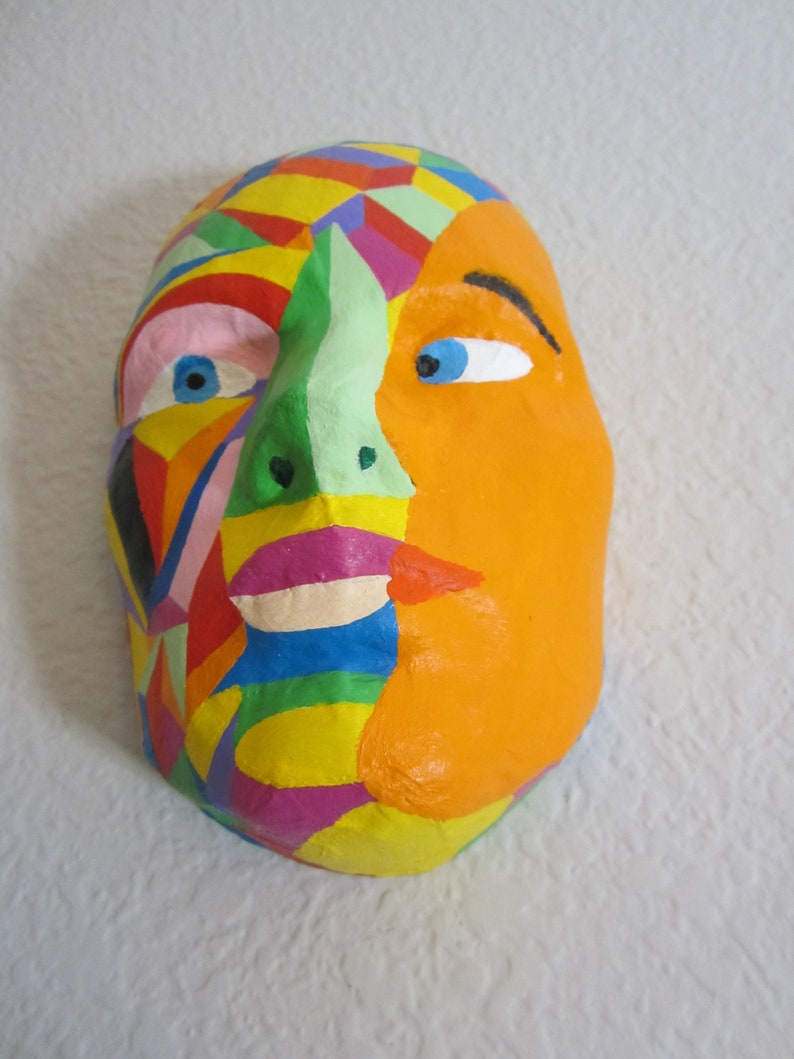 Hand Painted Mask Face Folk Art Wall Art Modern Cubist Pop Art Style ...