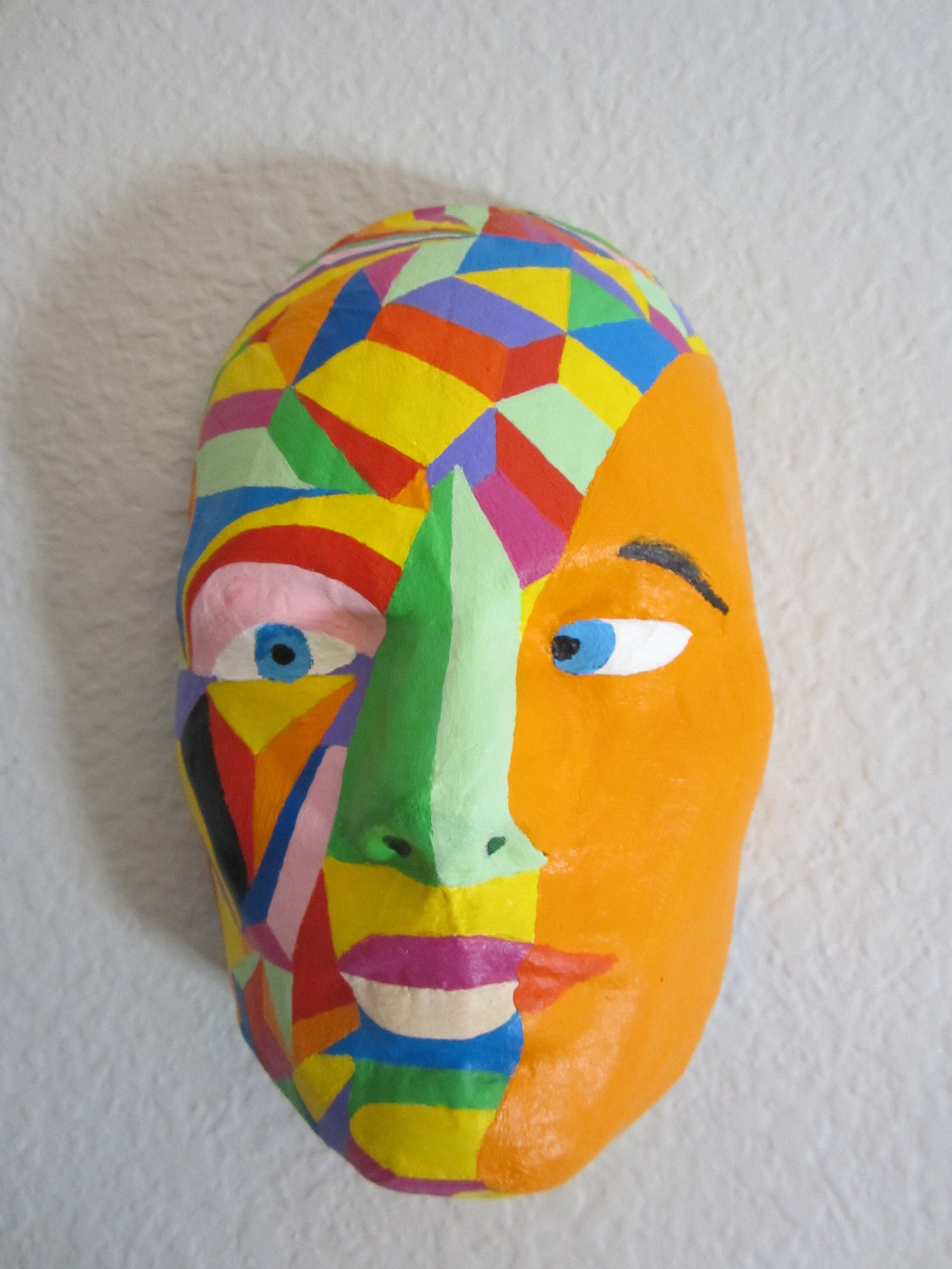 Hand Painted Mask Face Folk Art Wall Art Modern Cubist Pop Art Style ...