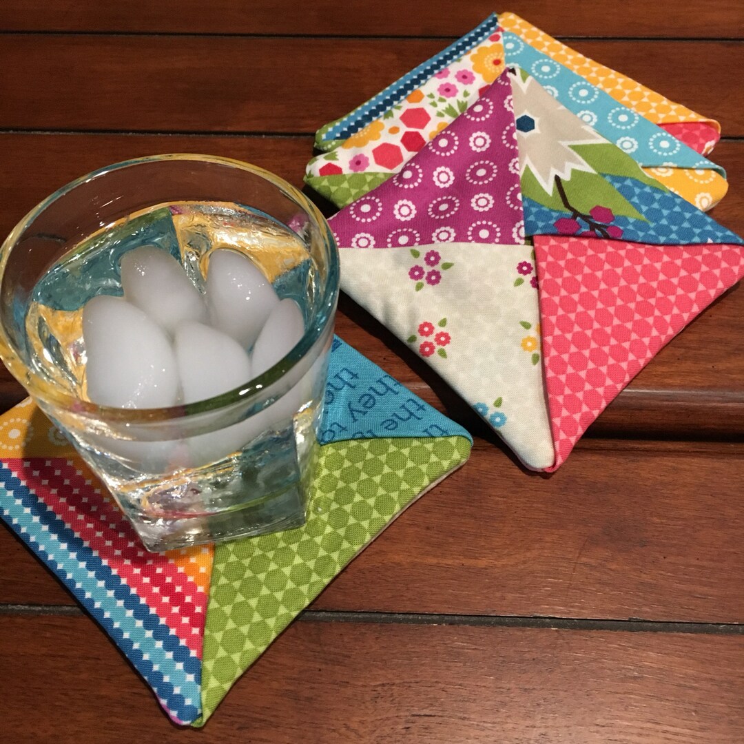 Coaster Set Folded Fabric Coasters Set of 4 Handmade Square Bright ...