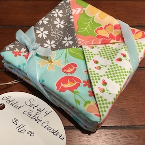 Coaster Set Bright Folded Fabric Coasters Set of 4 Handmade Square ...