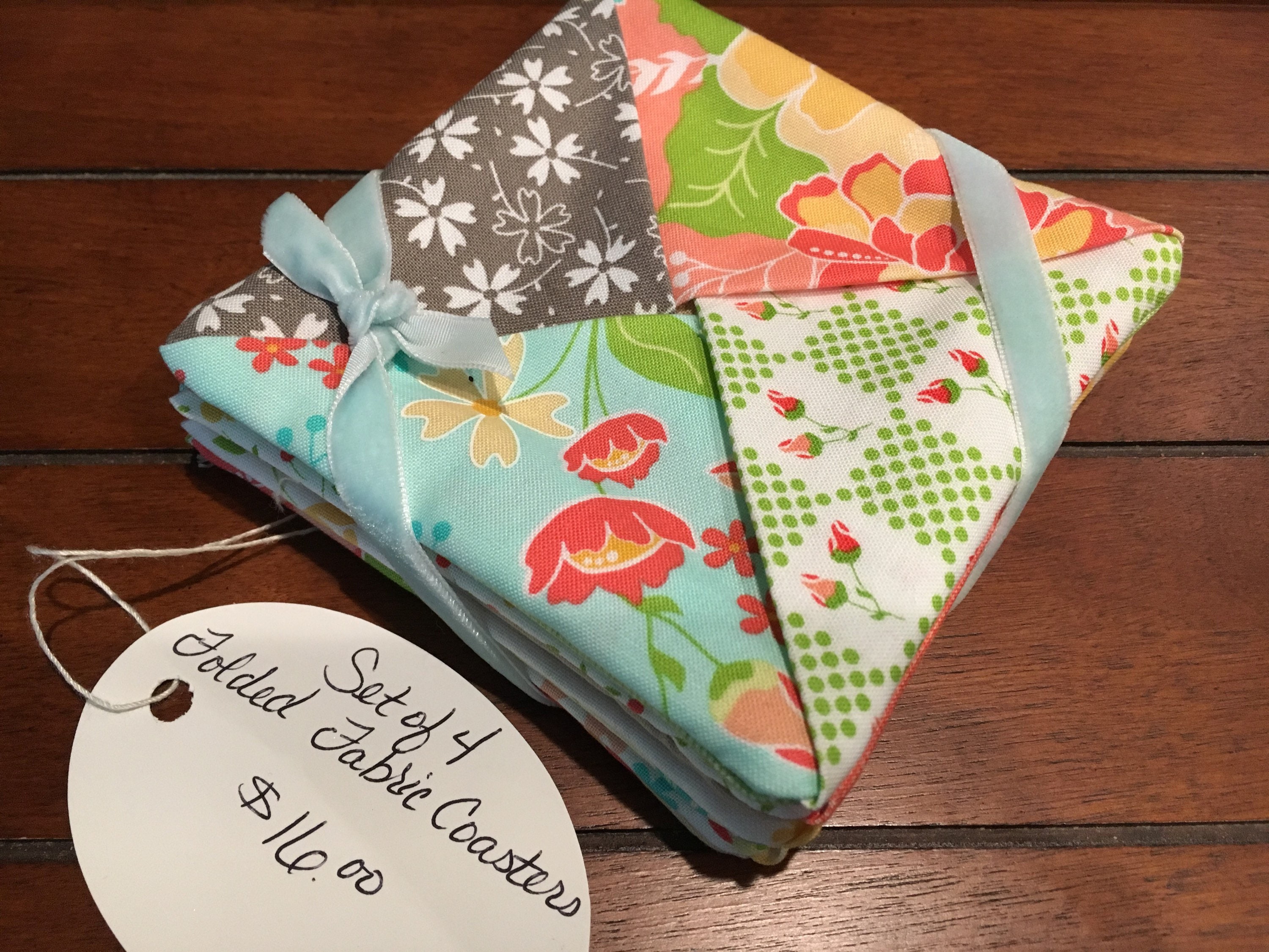 Coaster Set Bright Folded Fabric Coasters Set of 4 Handmade | Etsy
