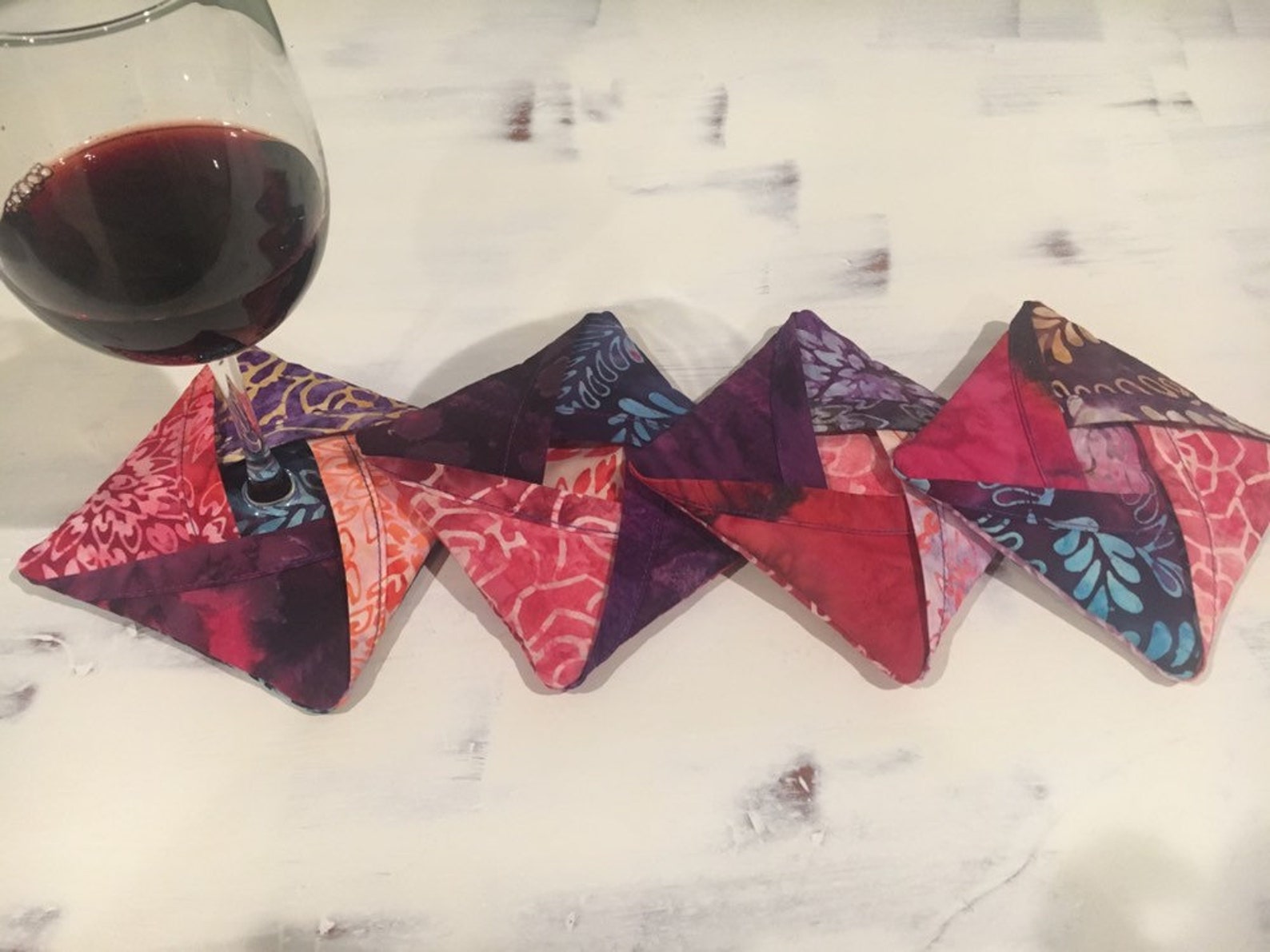 Wine Glass Coasters Set of 4 Modern Handmade Coasters Pink Purple Peach ...