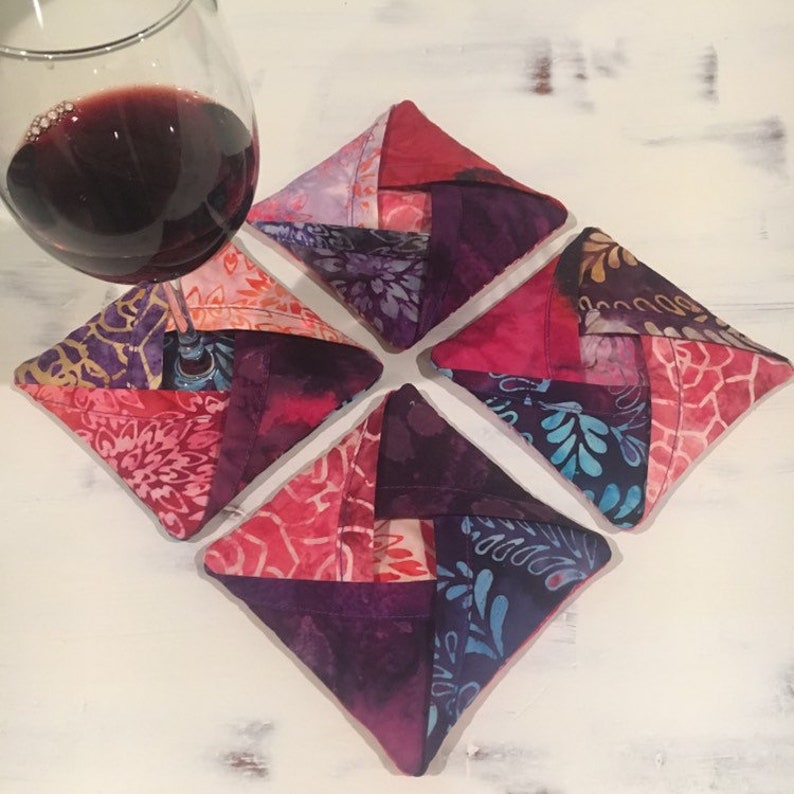 Wine Glass Coasters Set of 4 Modern Handmade Coasters Pink Purple Peach ...