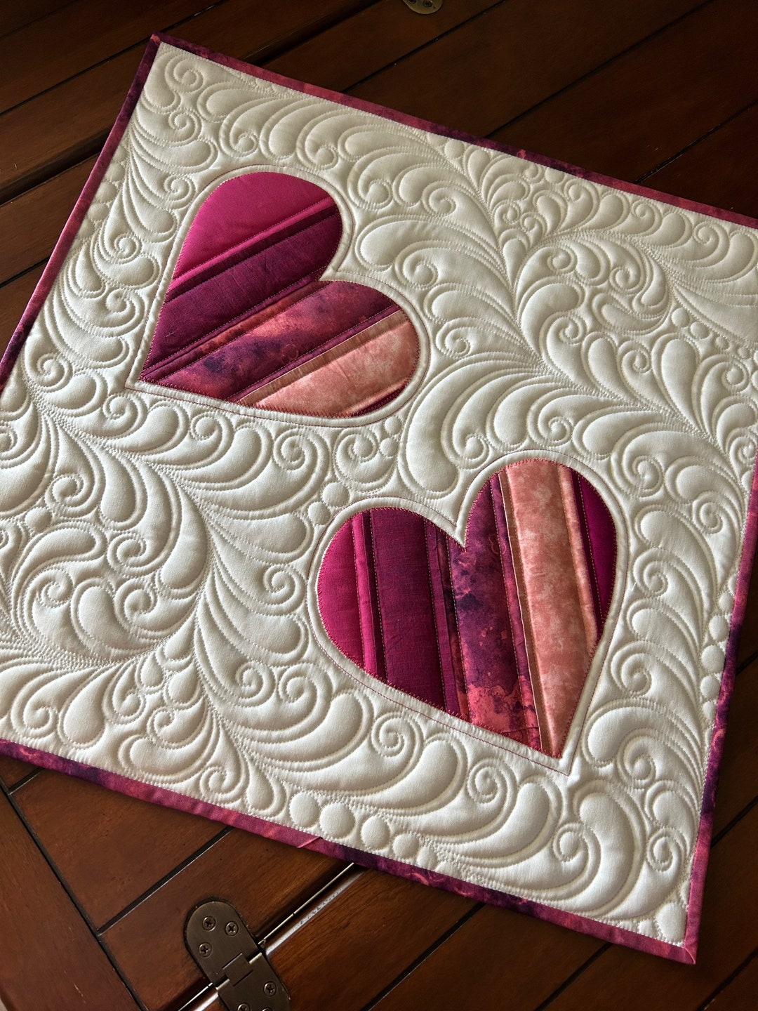 Quilted Hearts Table Topper Small Heart Quilt Valentines Decor Appliqué ...