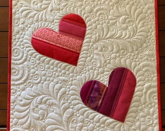 Quilted Hearts Table Topper Small Heart Quilt Valentines Decor | Etsy