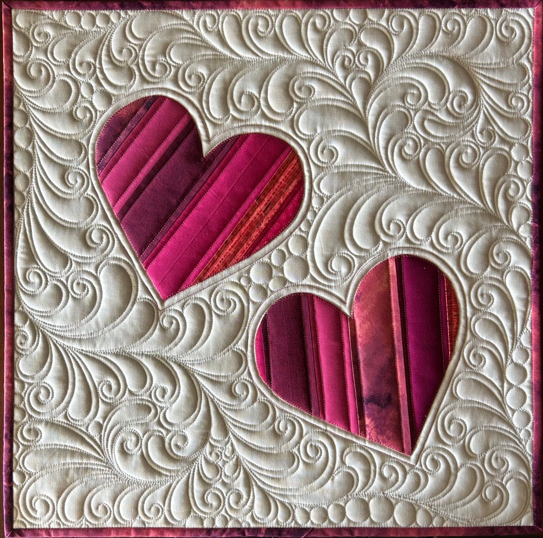 Quilted Hearts Table Topper Small Heart Quilt Valentines Decor Appliqué ...