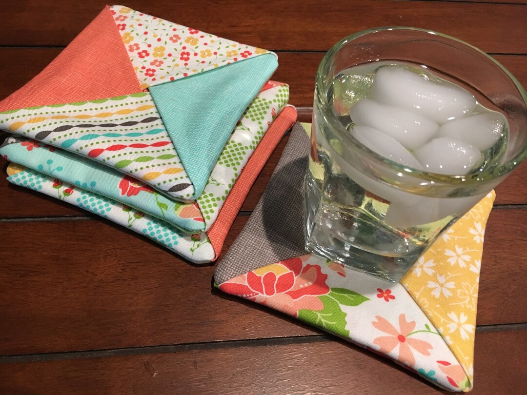 Coaster Set Bright Folded Fabric Coasters Set of 4 Handmade Square ...