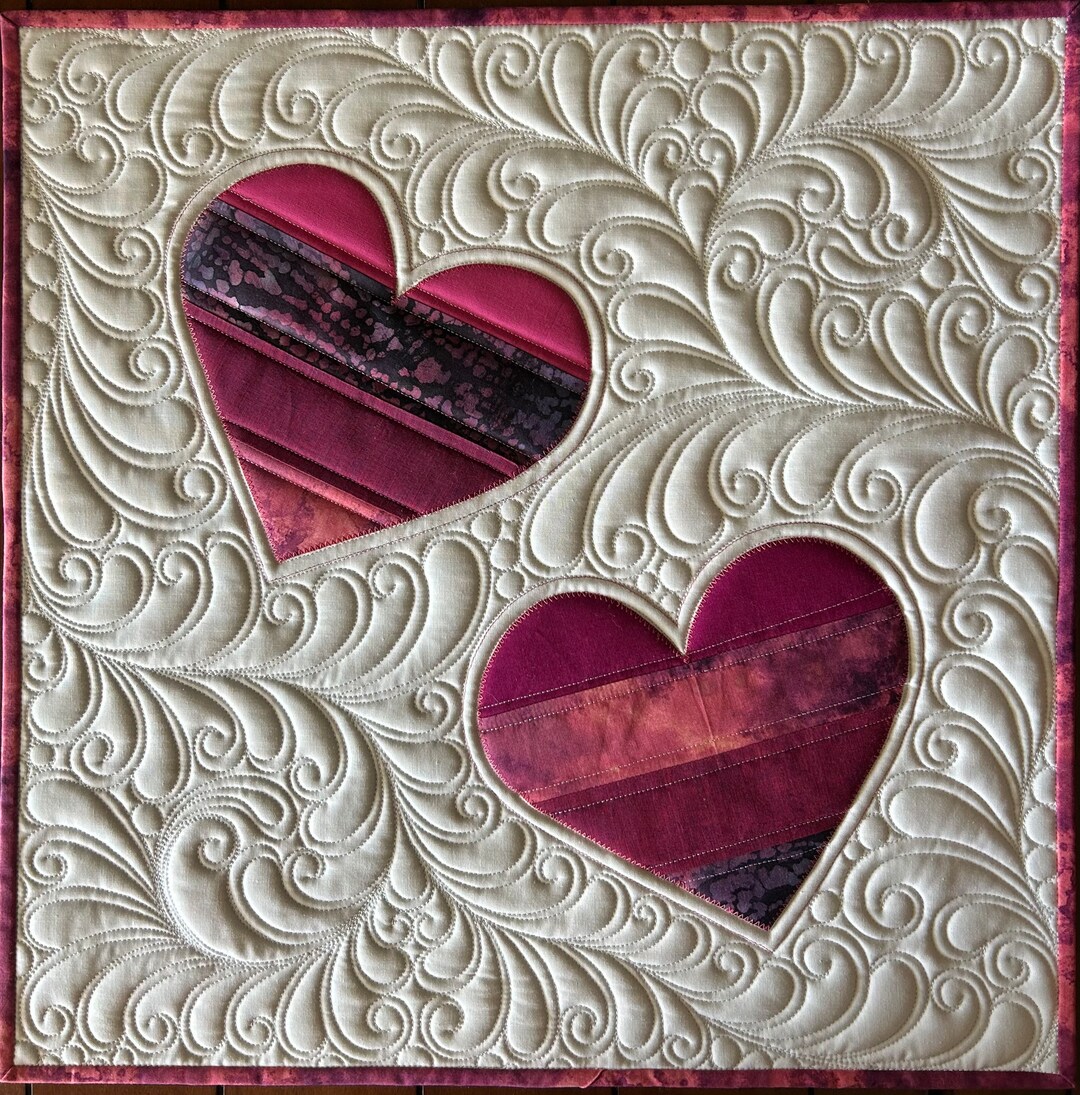 Quilted Hearts Table Topper Small Heart Quilt Valentines Decor Appliqué ...