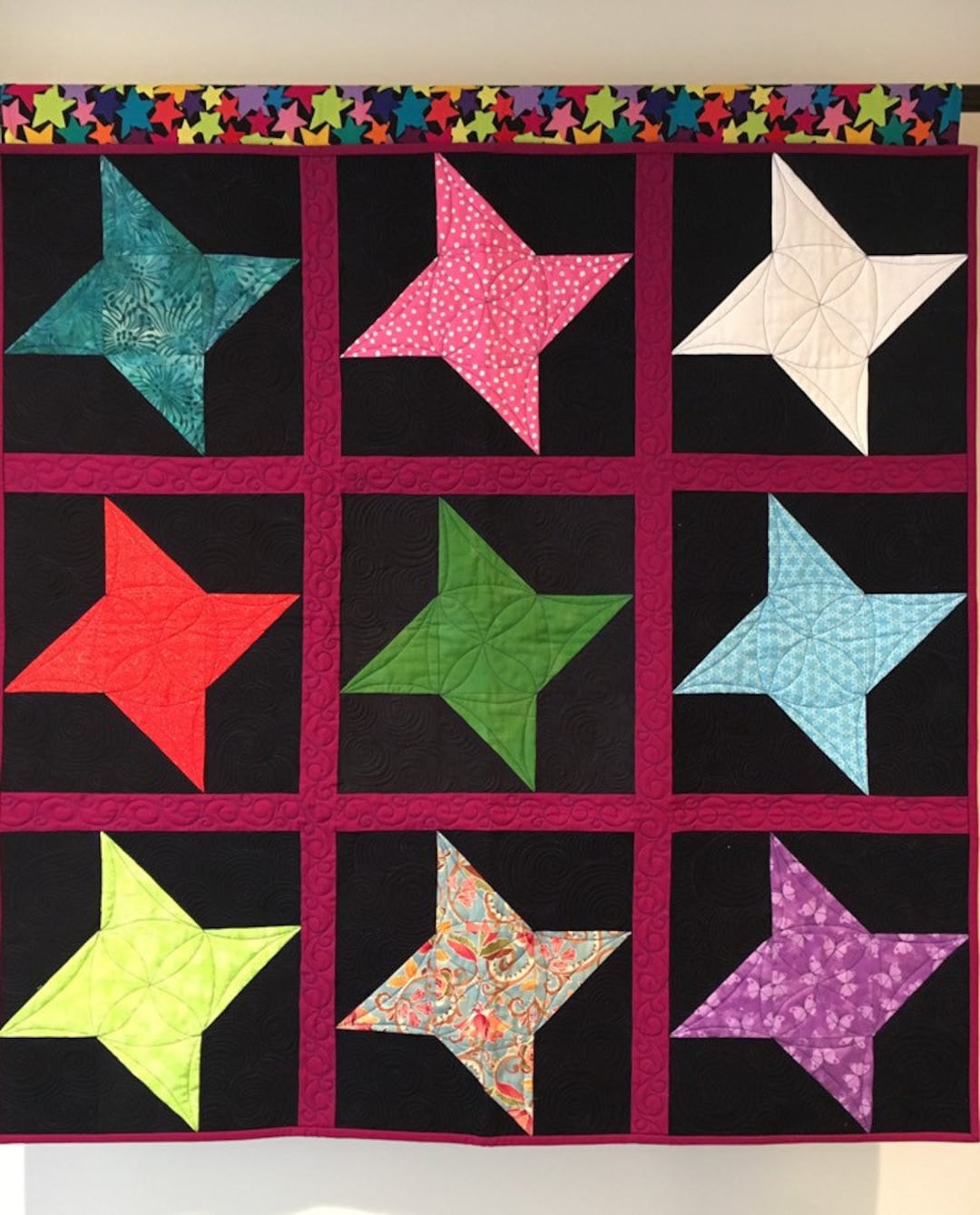 Star Wall Quilt Quilted Stars Wall Hanging Handmade Quilted Star Decor ...
