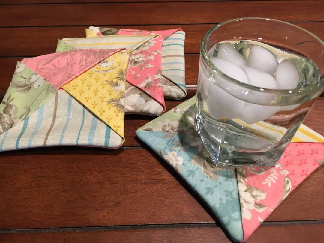 Coaster Set of 4 Folded Fabric Coasters Handmade Square Soft Floral ...