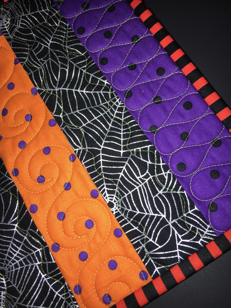 Halloween Quilted Table Runner Spiderwebs Table Mat Black | Etsy