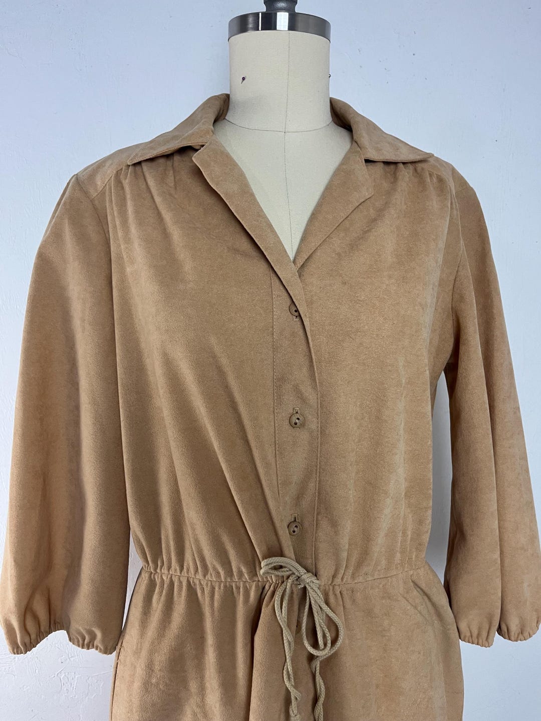 Vintage Parade New York Ultrasuede Shirt Dress | Tan Drawstring Waist ...