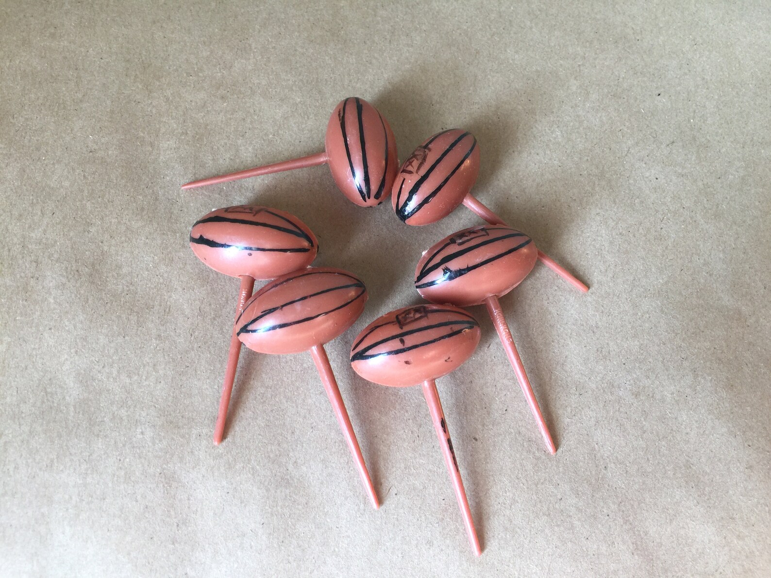 Miniature Plastic Footballs on Stick Cake Decorating Shadow Box New Old ...
