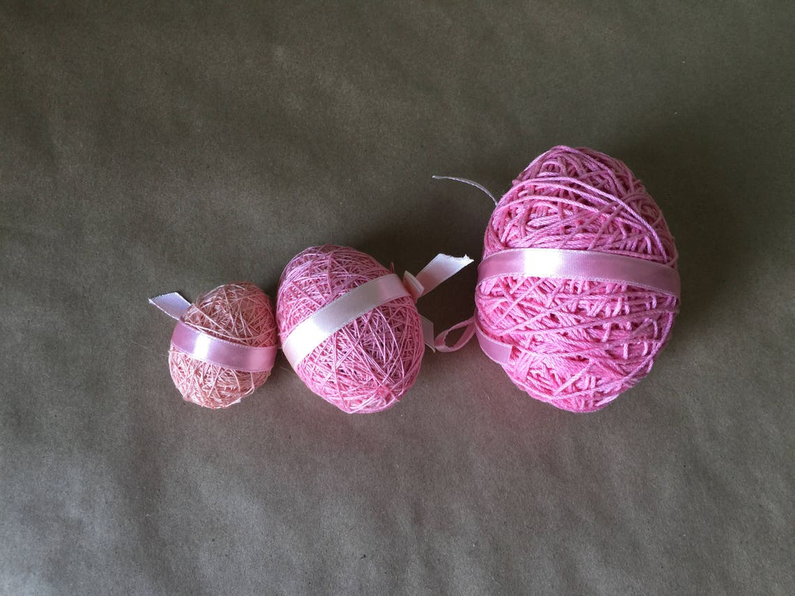 Set of Pink Thread Wrapped Easter Eggs Hand Made Easter Decoration - Etsy