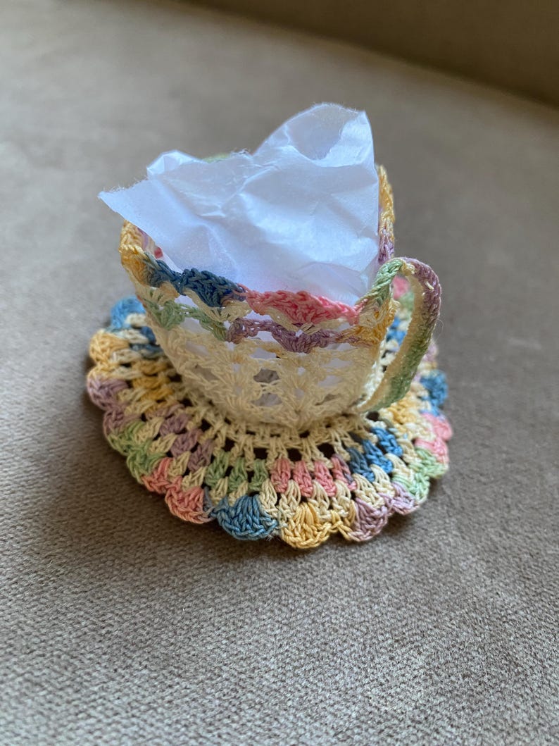 Vintage 1950s Miniature Pastel Crocheted Tea Cup - Etsy