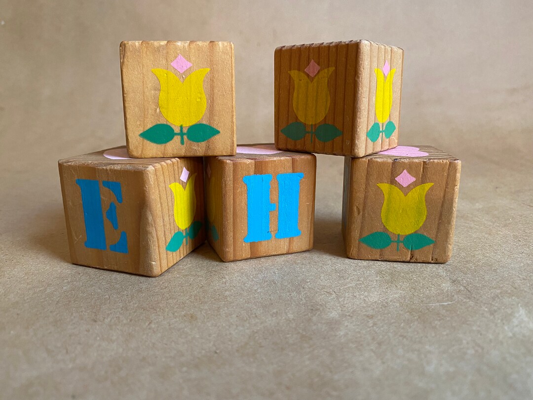 Mid Century Set of Five Floral Heart Alphabet Blocks - Etsy