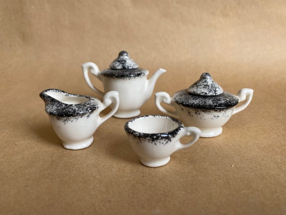 Black and White Vintage Miniature Tea Set Made in Japan 1950s - Etsy
